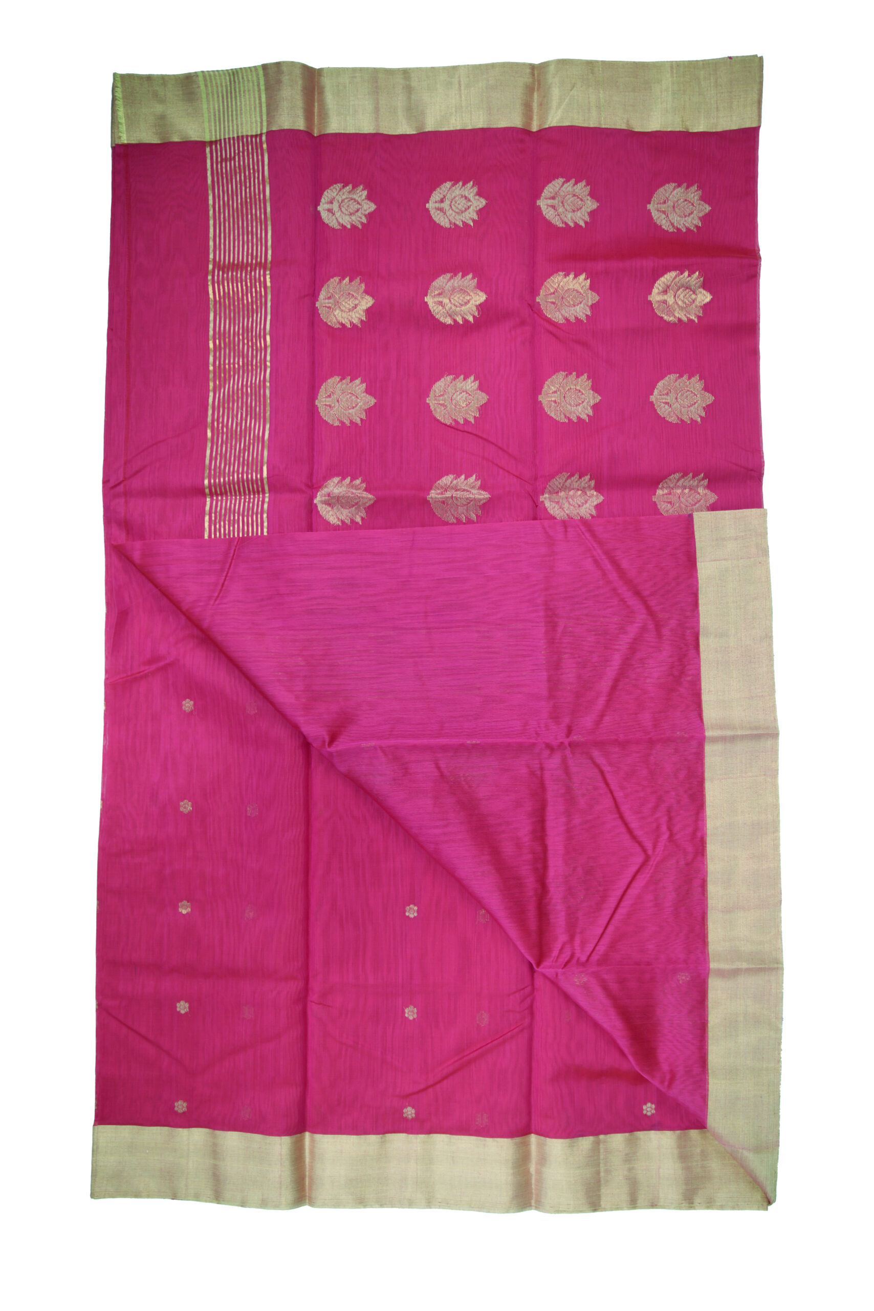 Chanderi Pallu Butta (Mercerized Silk) – Dark Pink with Golden Big ...