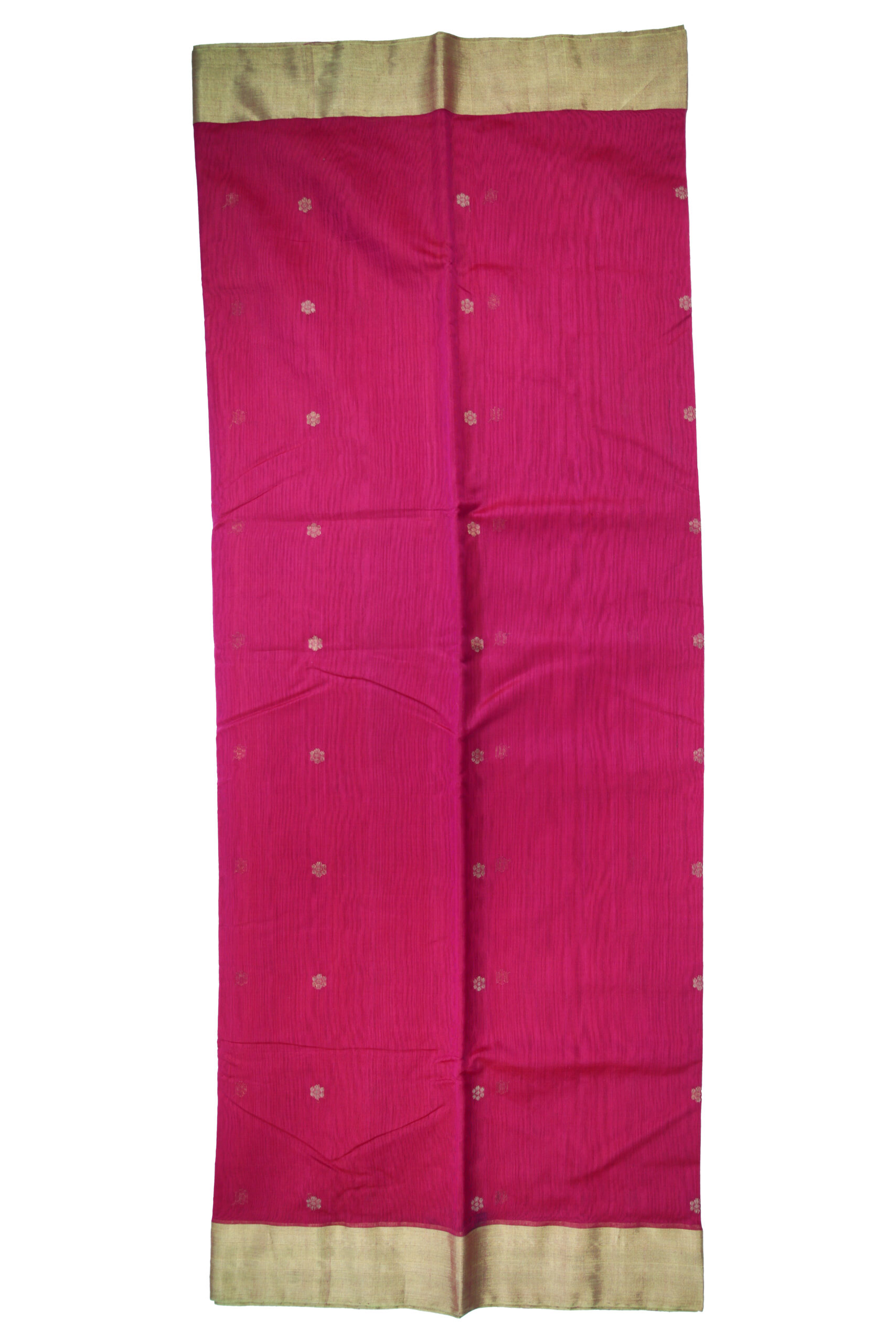 Chanderi Pallu Butta (Mercerized Silk) – Dark Pink with Golden Big ...