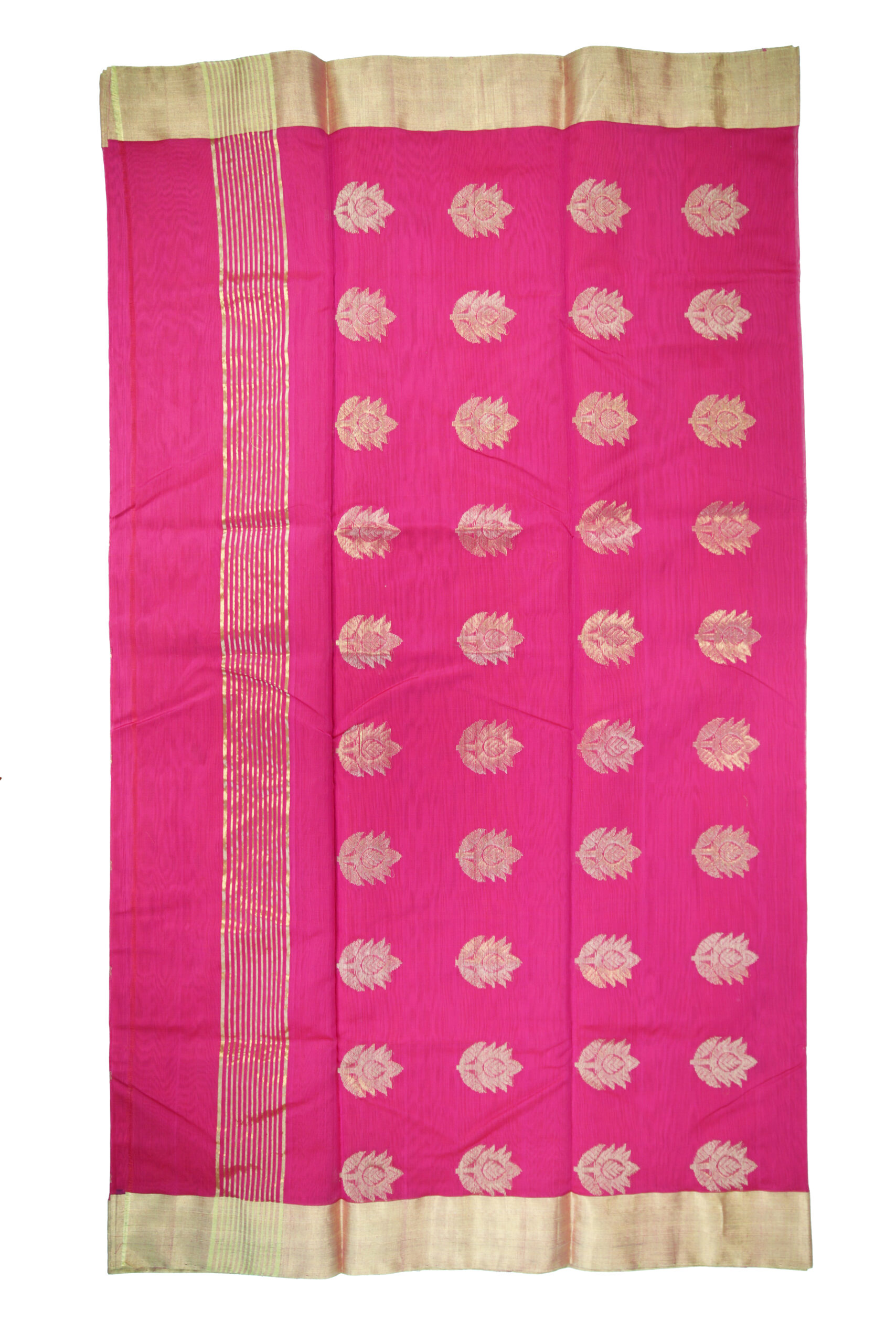 Chanderi Pallu Butta (Mercerized Silk) – Dark Pink with Golden Big ...